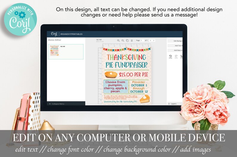 EDITABLE Thanksgiving Pie Fundraiser Flyer Pie Fundraiser - Etsy