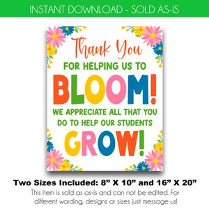 INSTANT DOWNLOAD Thank You for Helping Us to Bloom Teacher Appreciation ...