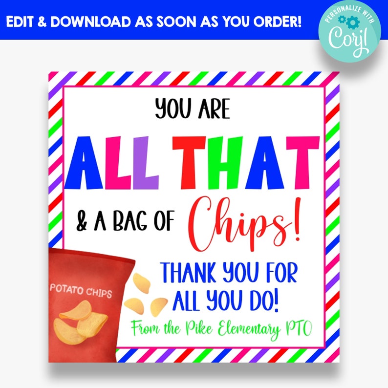 EDITABLE You're All That & a Bag of Chips Gift Tags - Etsy