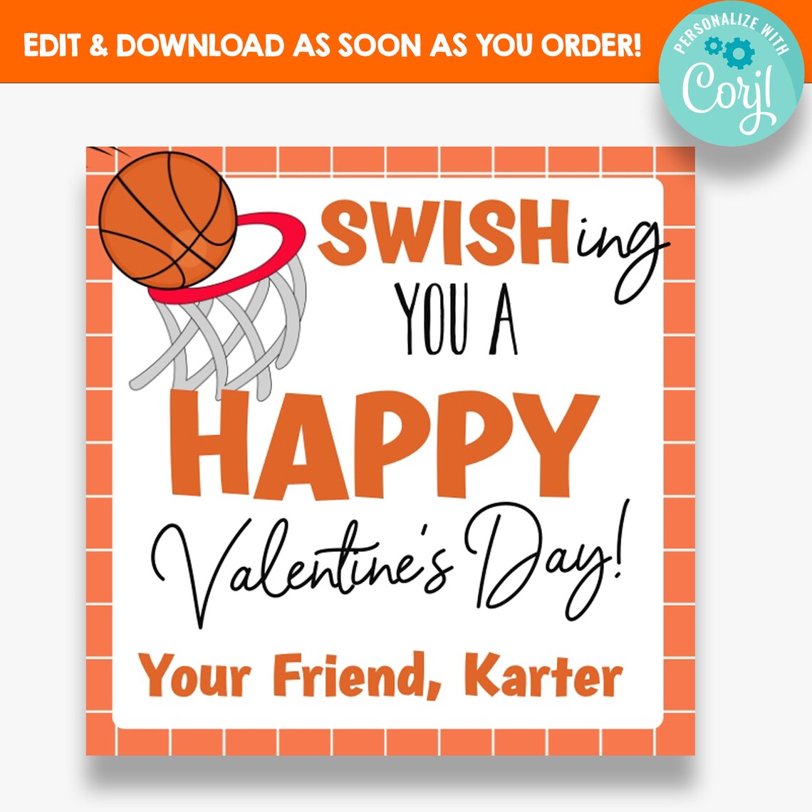 EDITABLE Basketball Valentine's Day Gift Tags | Swishing You a Happy ...