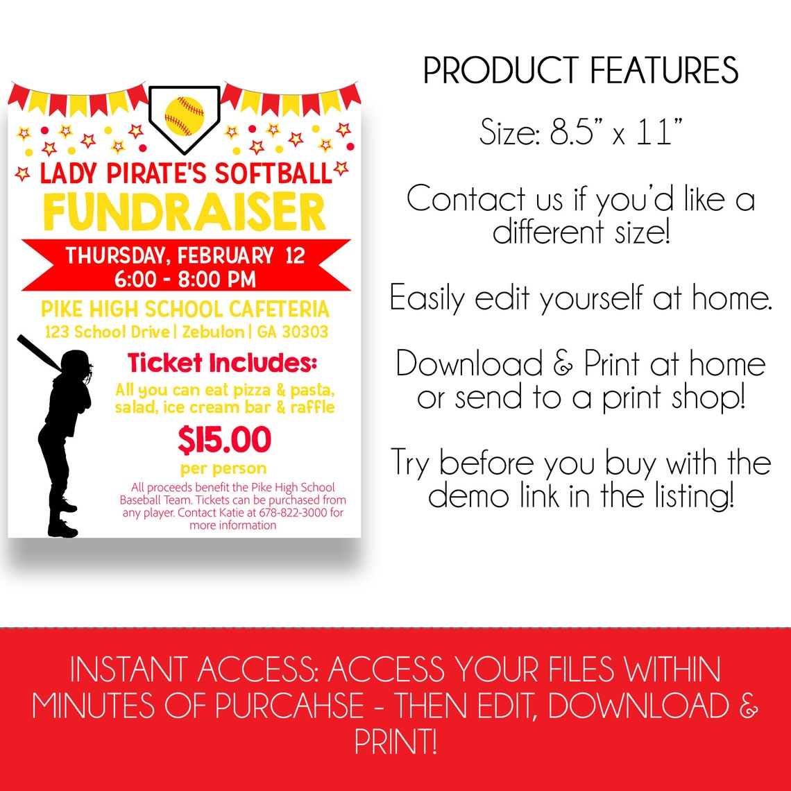 EDITABLE Softball Fundraisier Flyer Softball Fundraising - Etsy