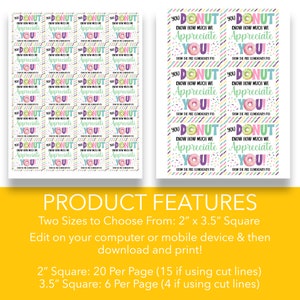 EDITABLE You Donut Know How Much We Appreciate You Gift Tags | Donut ...