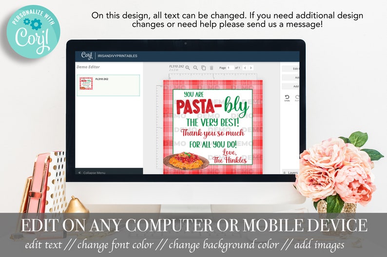 EDITABLE You Are Pasta-bly the Best Square Gift Tags | Pasta Dinner ...