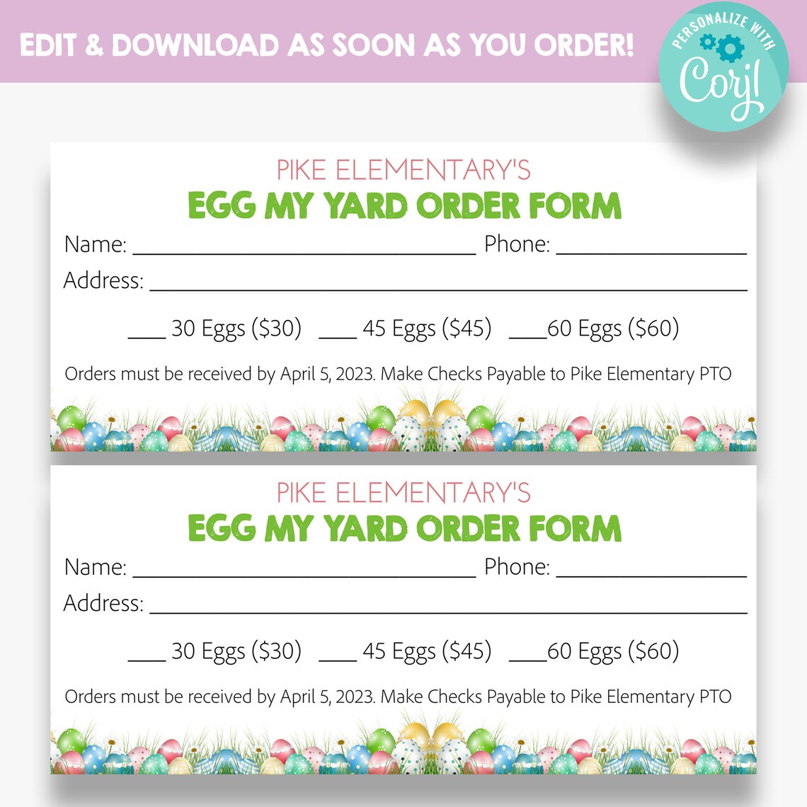 EDITABLE Egg My Yard Fundraiser Flyer With Bonus Order Form | Easter ...