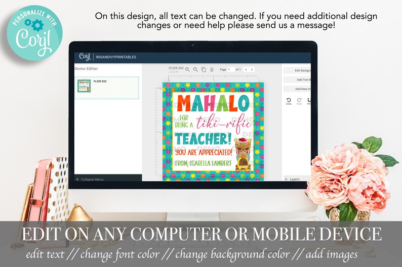 EDITABLE Mahalo for Being a Tiki-rific Teacher Square Gift Tag ...
