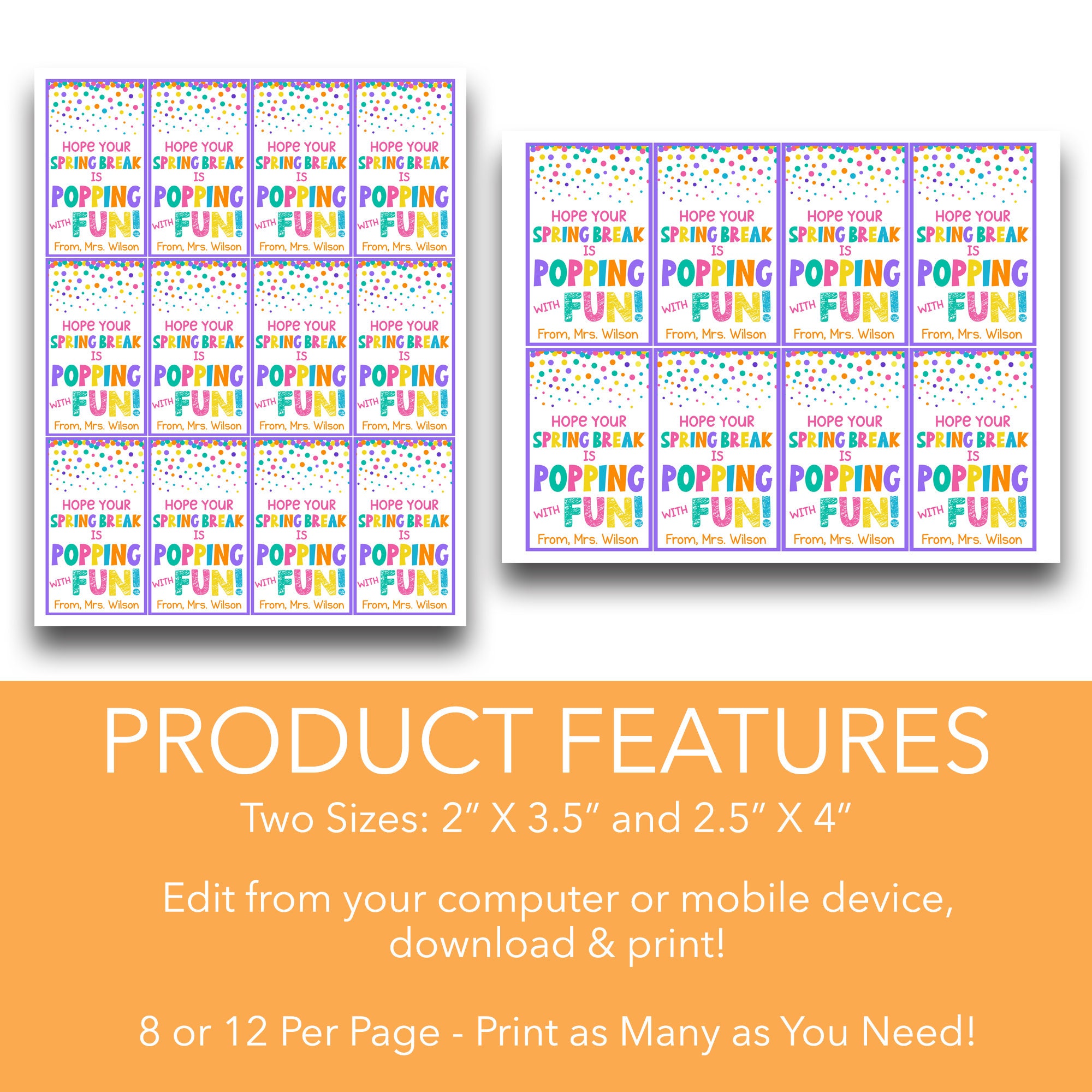 EDITABLE Pastel Popping With Fun Treat Tags | Spring Break Gift Tags ...