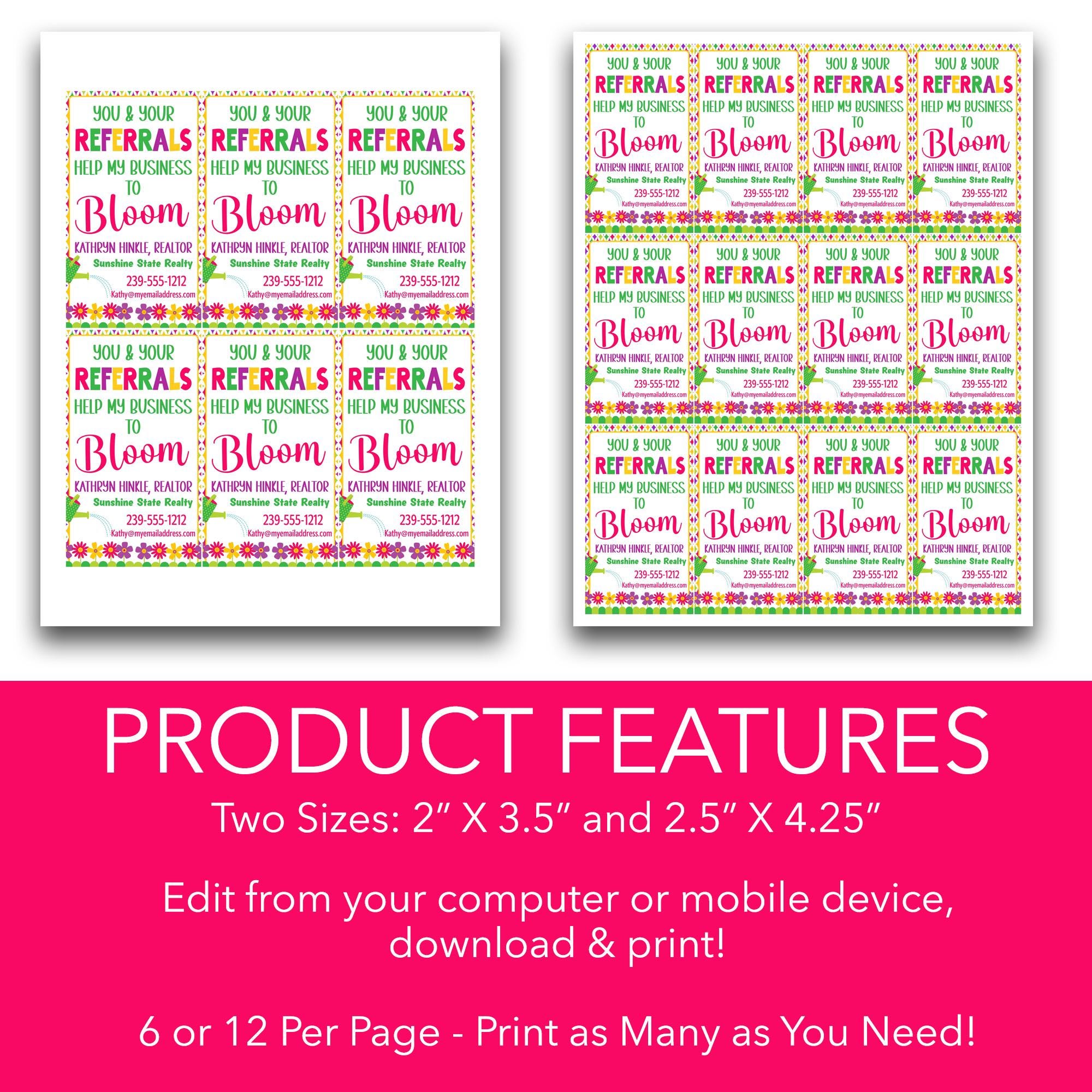 EDITABLE You and Your Referrals Help My Business Bloom Marketing Tags ...