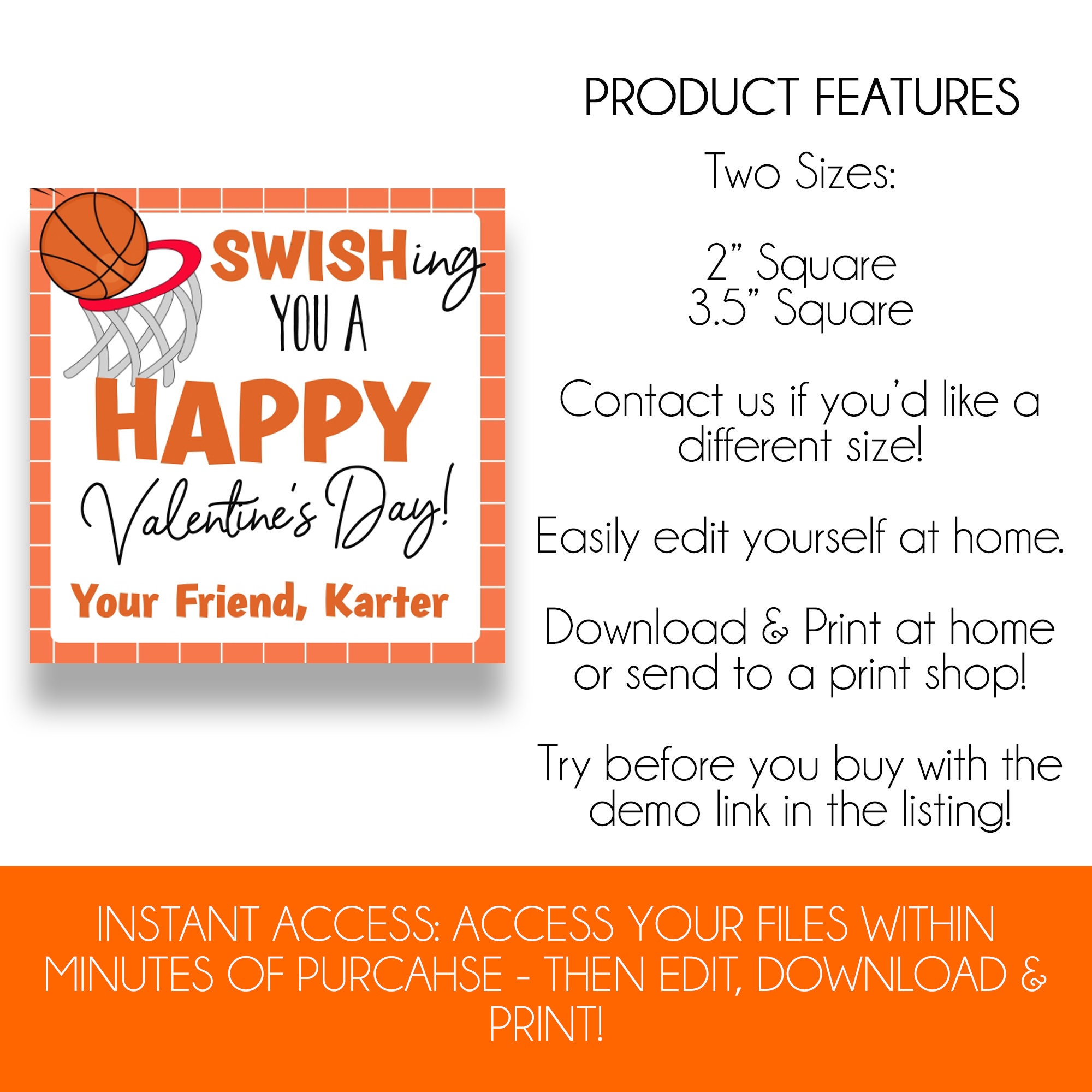 EDITABLE Basketball Valentine's Day Gift Tags Swishing - Etsy