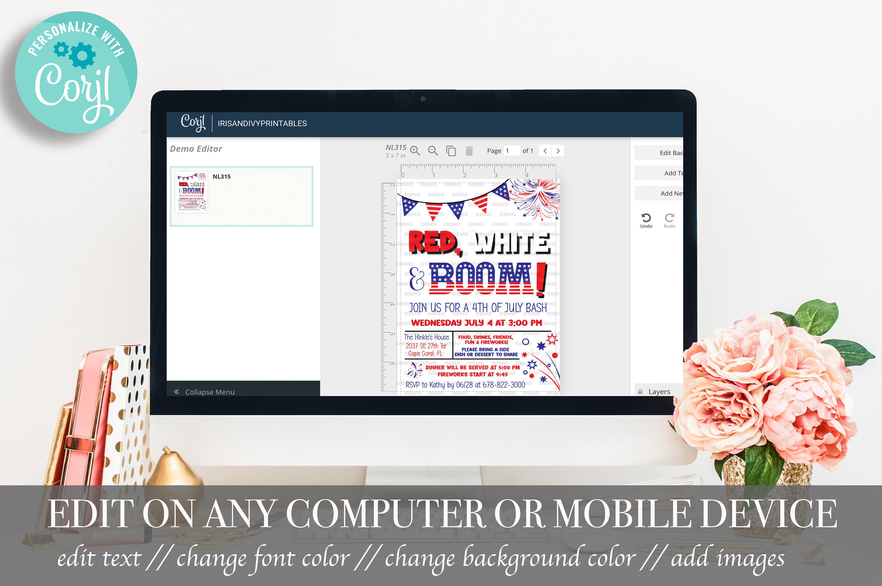EDITABLE Red, White & Boom 4th of July Party Invitation | Fourth of ...