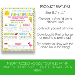 EDITABLE Sun-sational Teacher Appreciation Week Flyer Summer Themed ...
