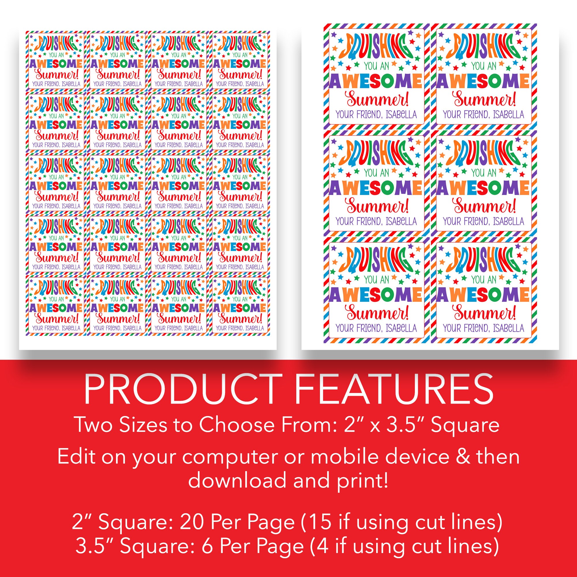 EDITABLE Squishing You an Awesome Summer Kids Gift Tag - Etsy