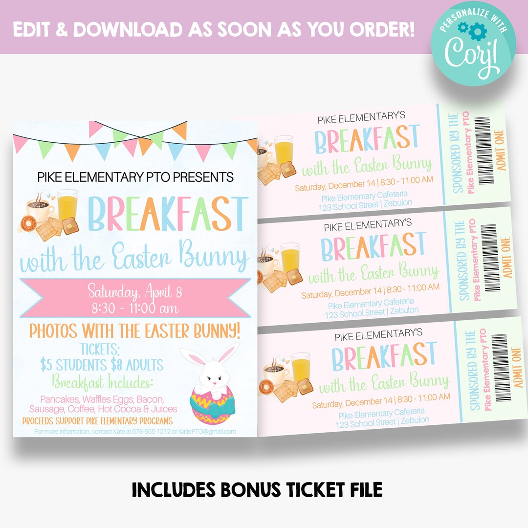 EDITABLE Breakfast With the Easter Bunny Flyer Easter Bunny Flyer With ...