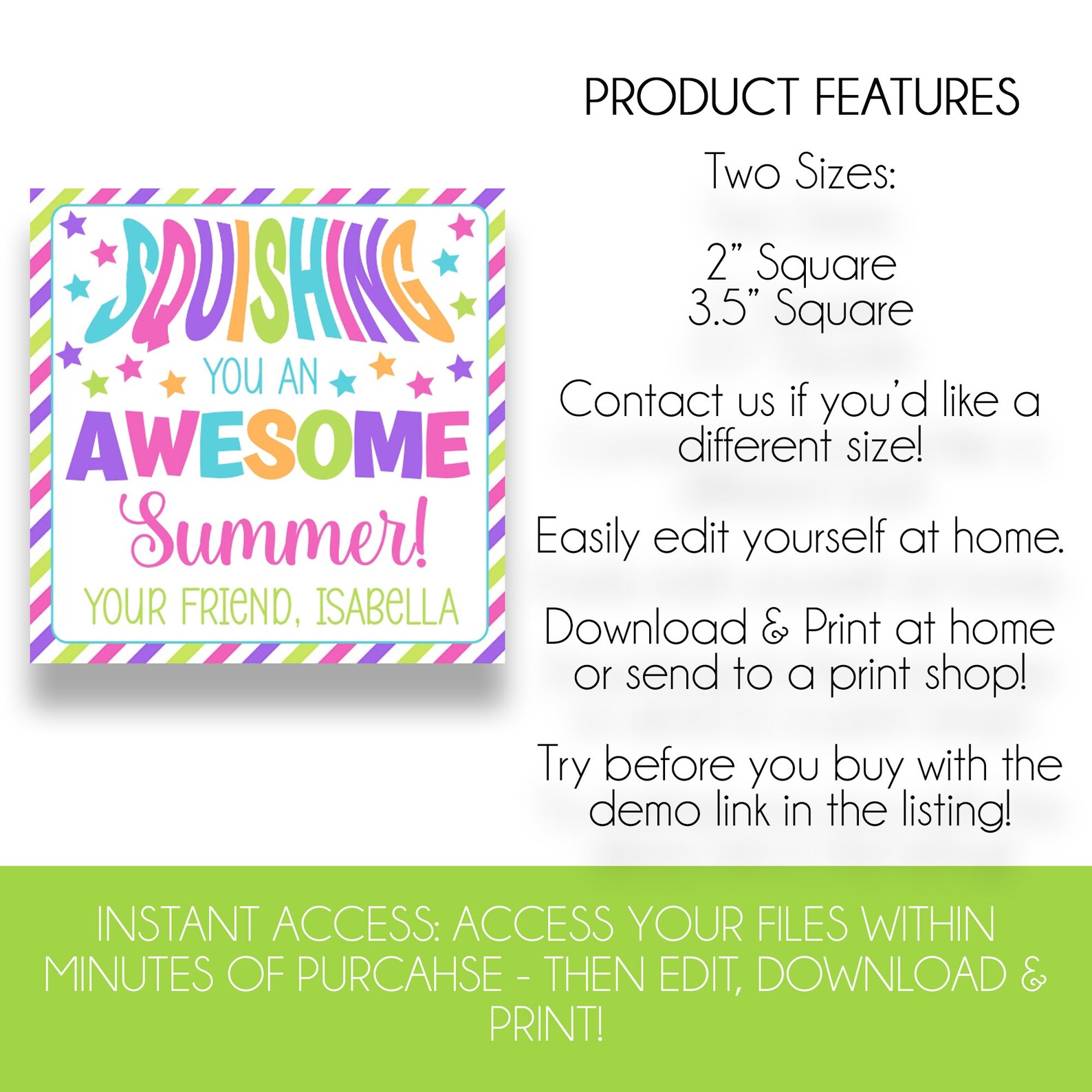 EDITABLE Squishing You an Awesome Summer Kid's Gift Tags | Squish Toy ...
