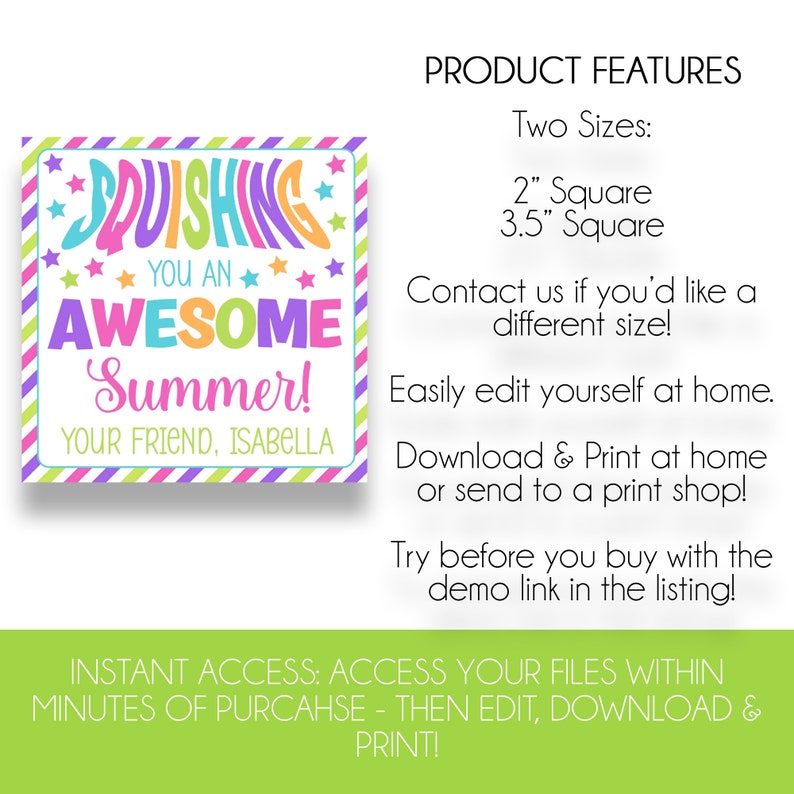 EDITABLE Squishing You an Awesome Summer Kid's Gift Tags - Etsy