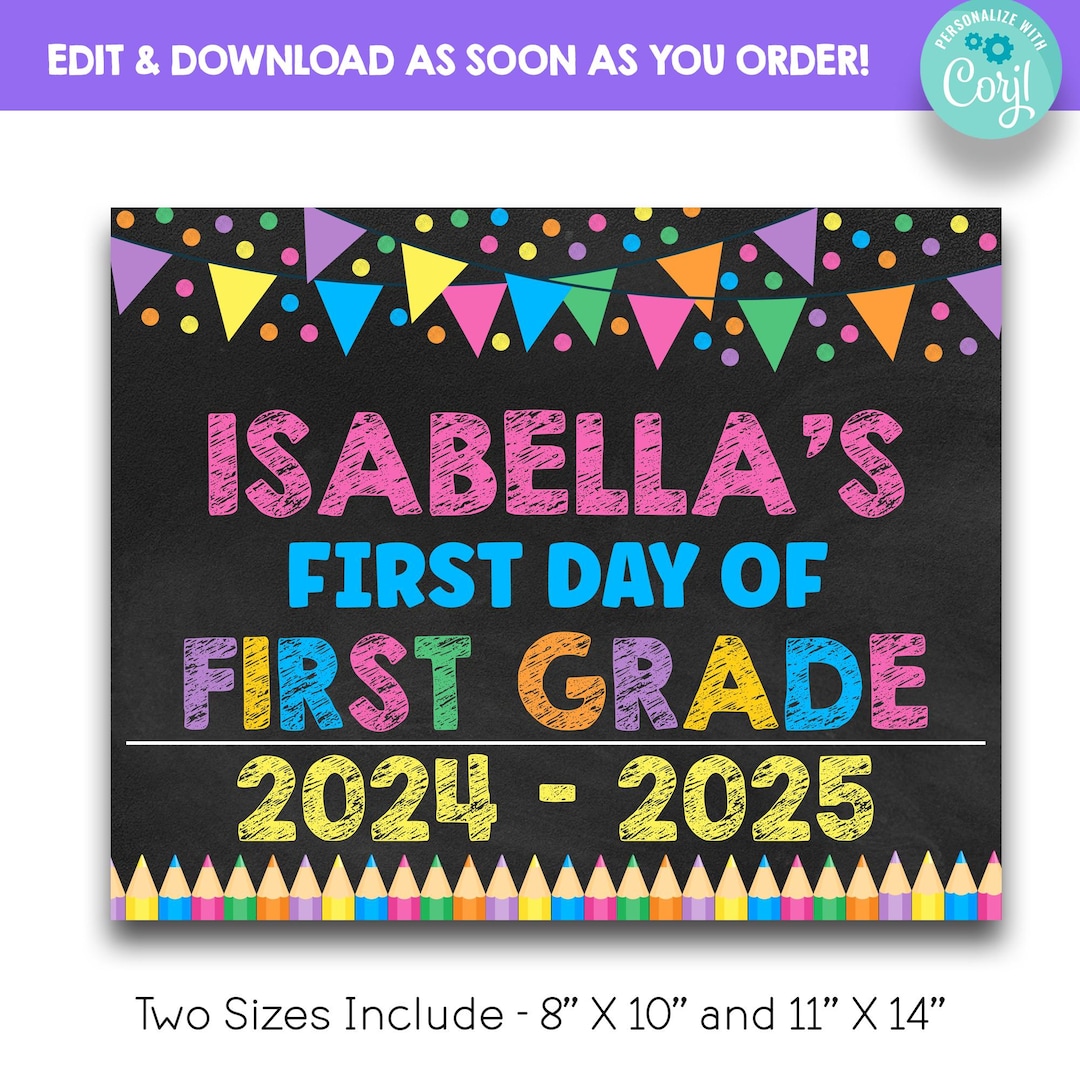 Editable Pastel First Day of First Grade First Day of School Sign ...