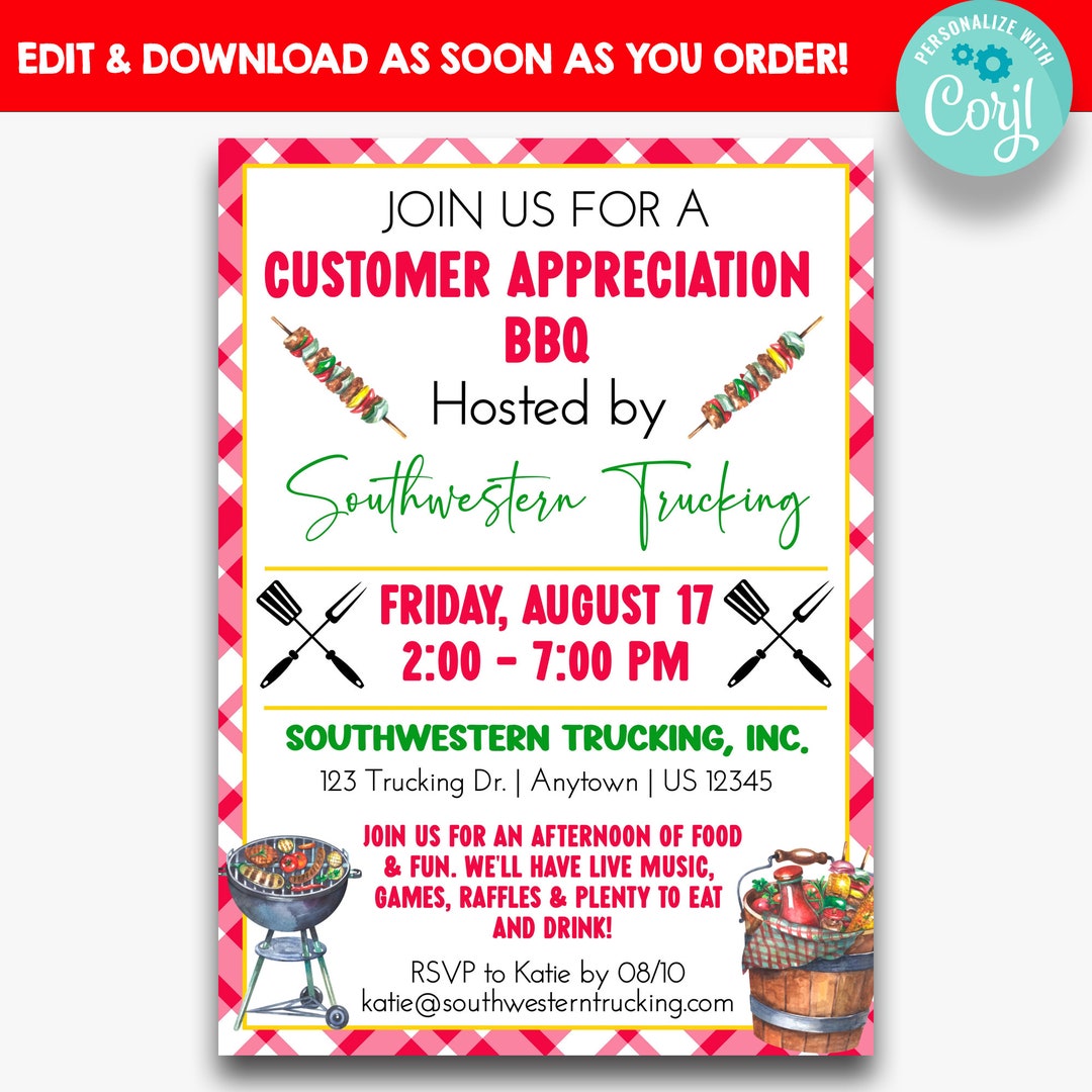 EDITABLE Customer Appreciation BBQ Invitation | Customer Appreciation ...