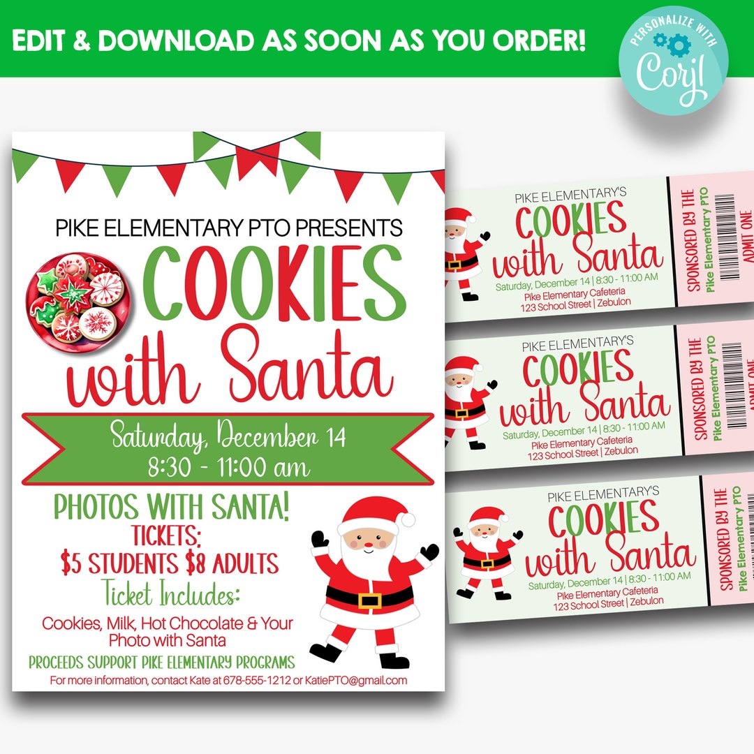 EDITABLE Christmas Cookies With Santa Flyer With Tickets | Cookies With ...
