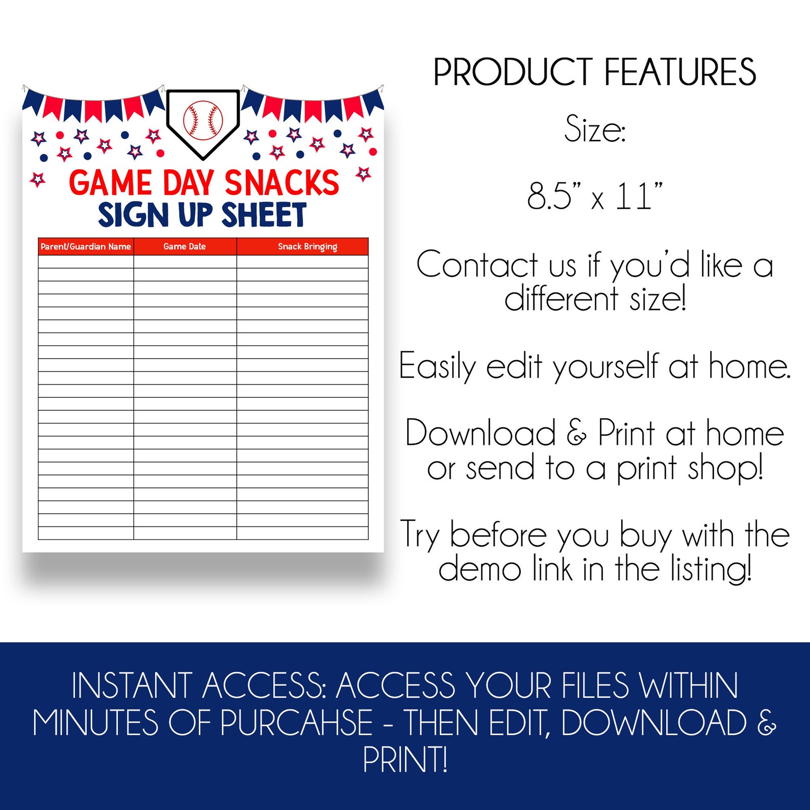 EDITABLE Baseball Snack Sign Up Sheet Game Day Snacks Sign Etsy