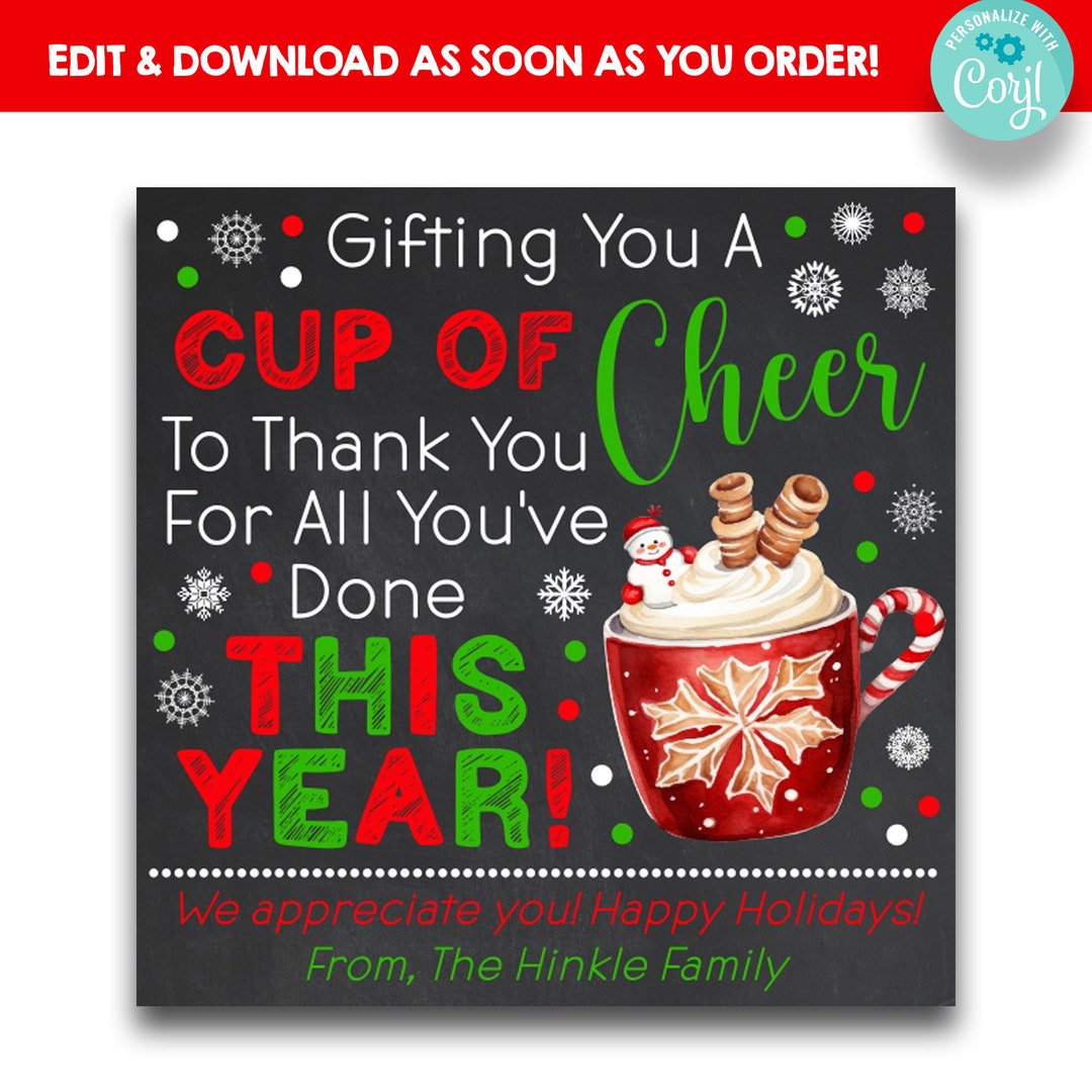 EDITABLE Coffee Christmas Gift Tag Cup of Cheer Gift Tags Christmas ...