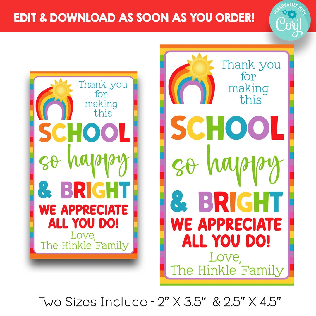EDITABLE Thank You for Making This School so Happy & Bright Teacher ...