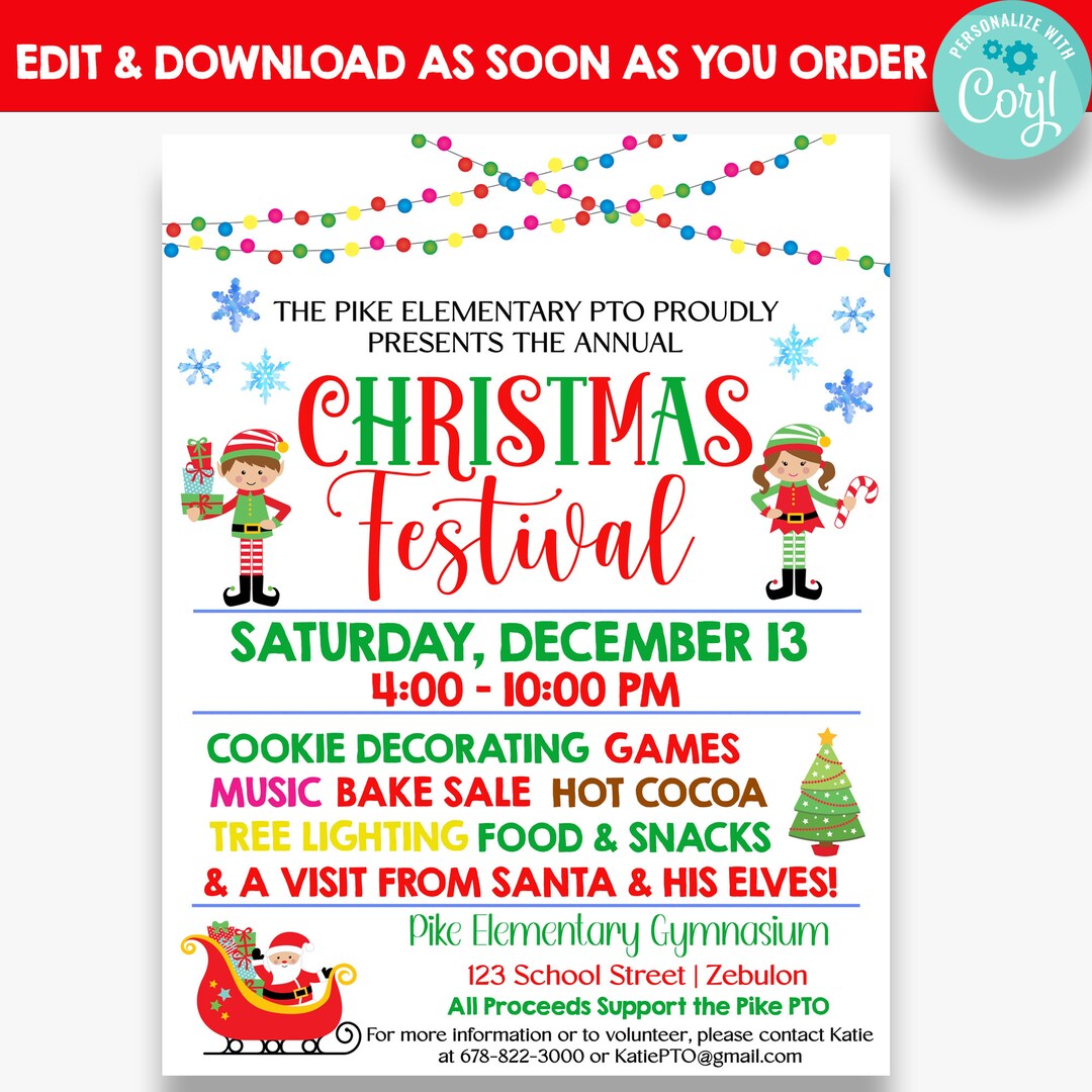 EDITABLE Christmas Festival Flyer | Christmas Festival Fundraiser | PTO ...