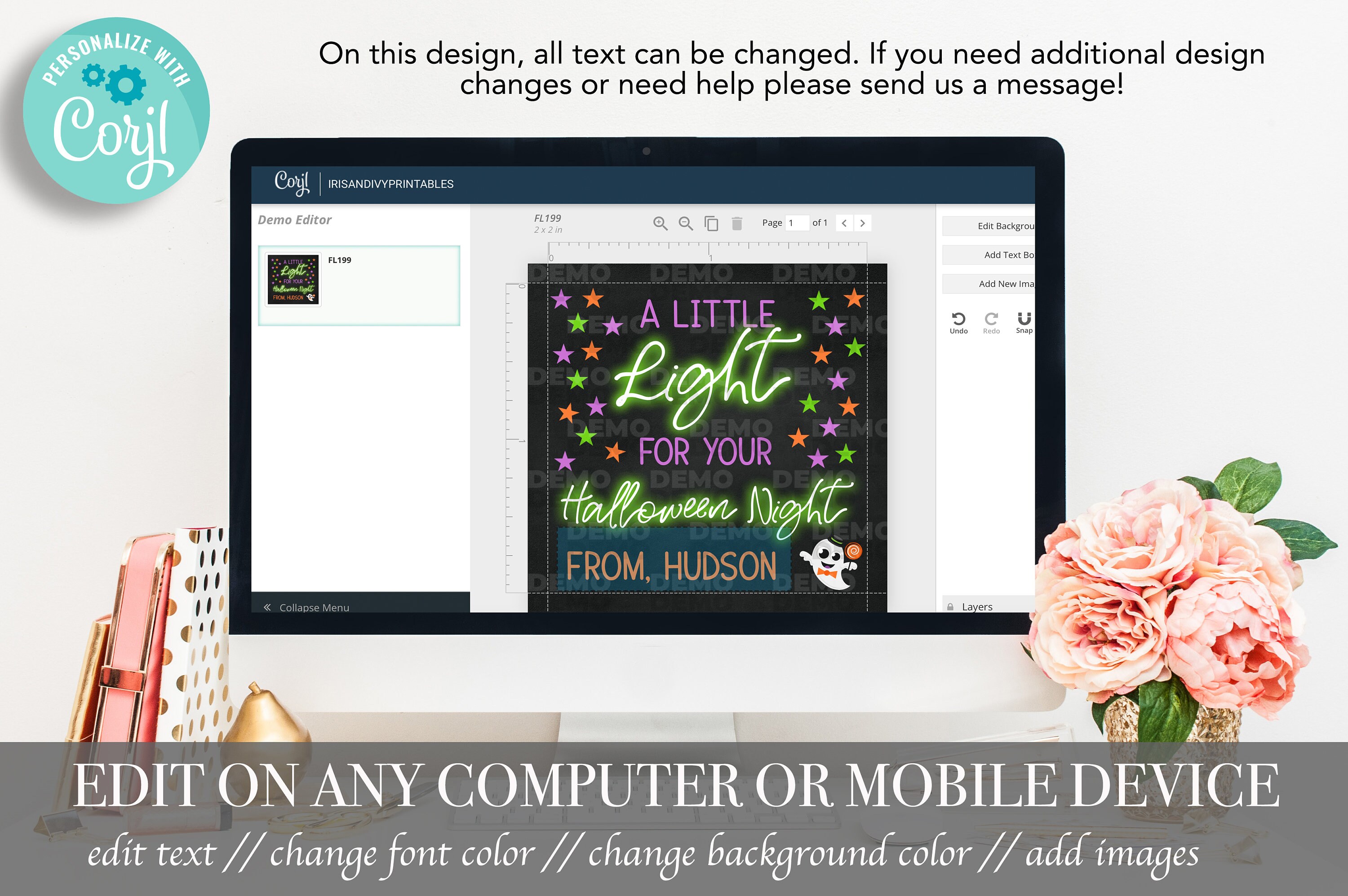 EDITABLE A Little Light for Your Halloween Night Treat Tag - Etsy