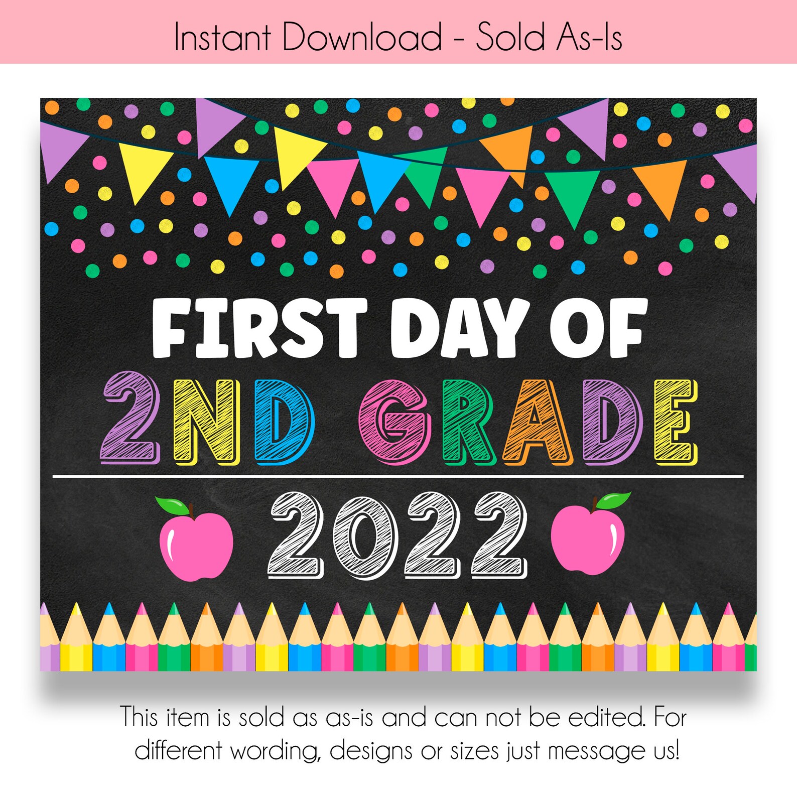 First Day of 2nd Grade Sign Printable Pastel Chalkboard Back - Etsy
