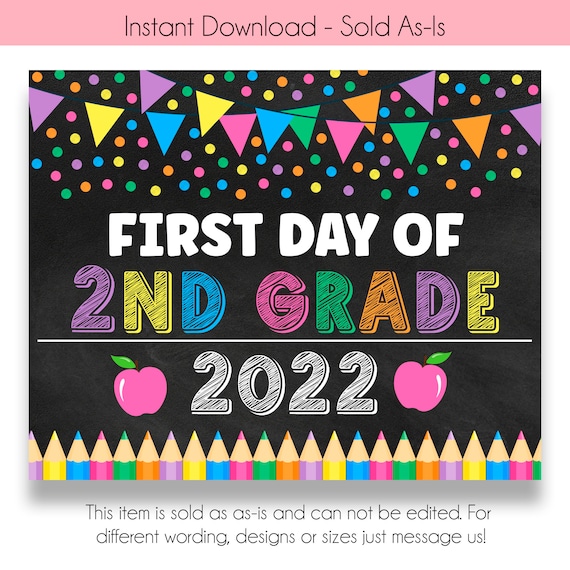 First Day of 2nd Grade Sign Printable Pastel Chalkboard Back - Etsy