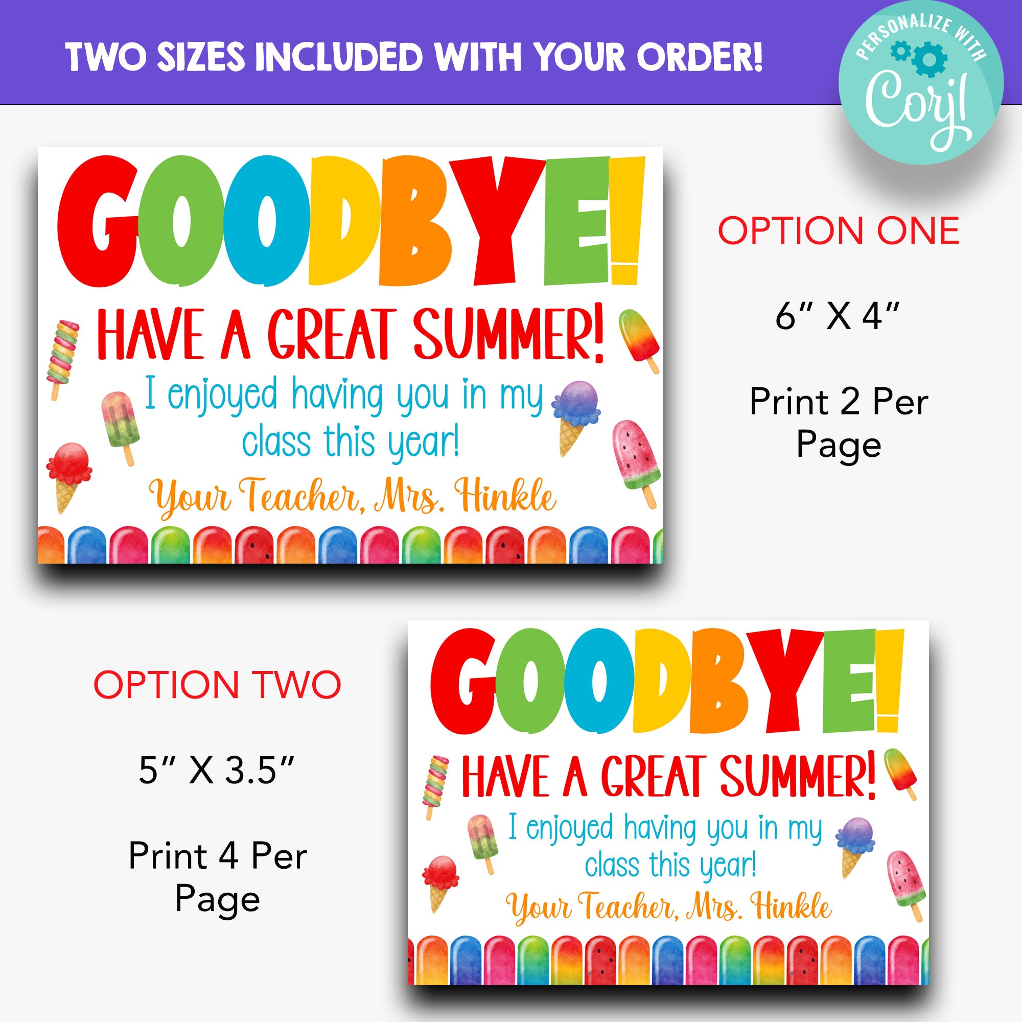 EDITABLE Goodbye Have a Great Summer End of School Postcard - Etsy