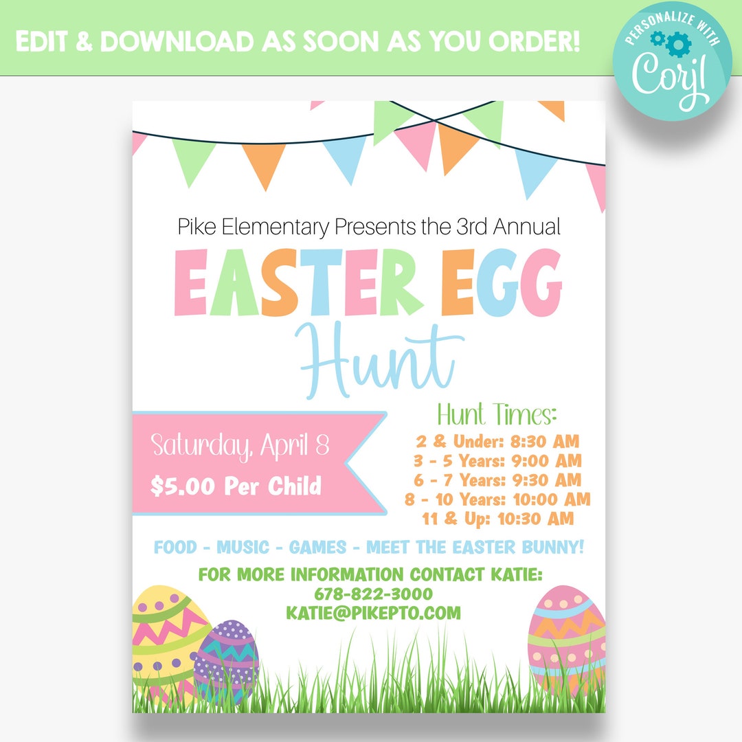 EDITABLE Easter Egg Hunt Flyer | Easter Egg Hunt Fundrasier Printable ...