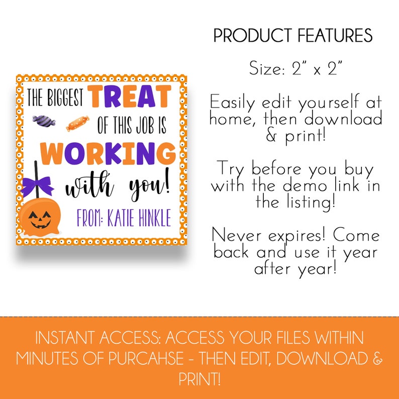 EDITABLE the Biggest Treat Halloween Gift Tags | Coworker Halloween ...
