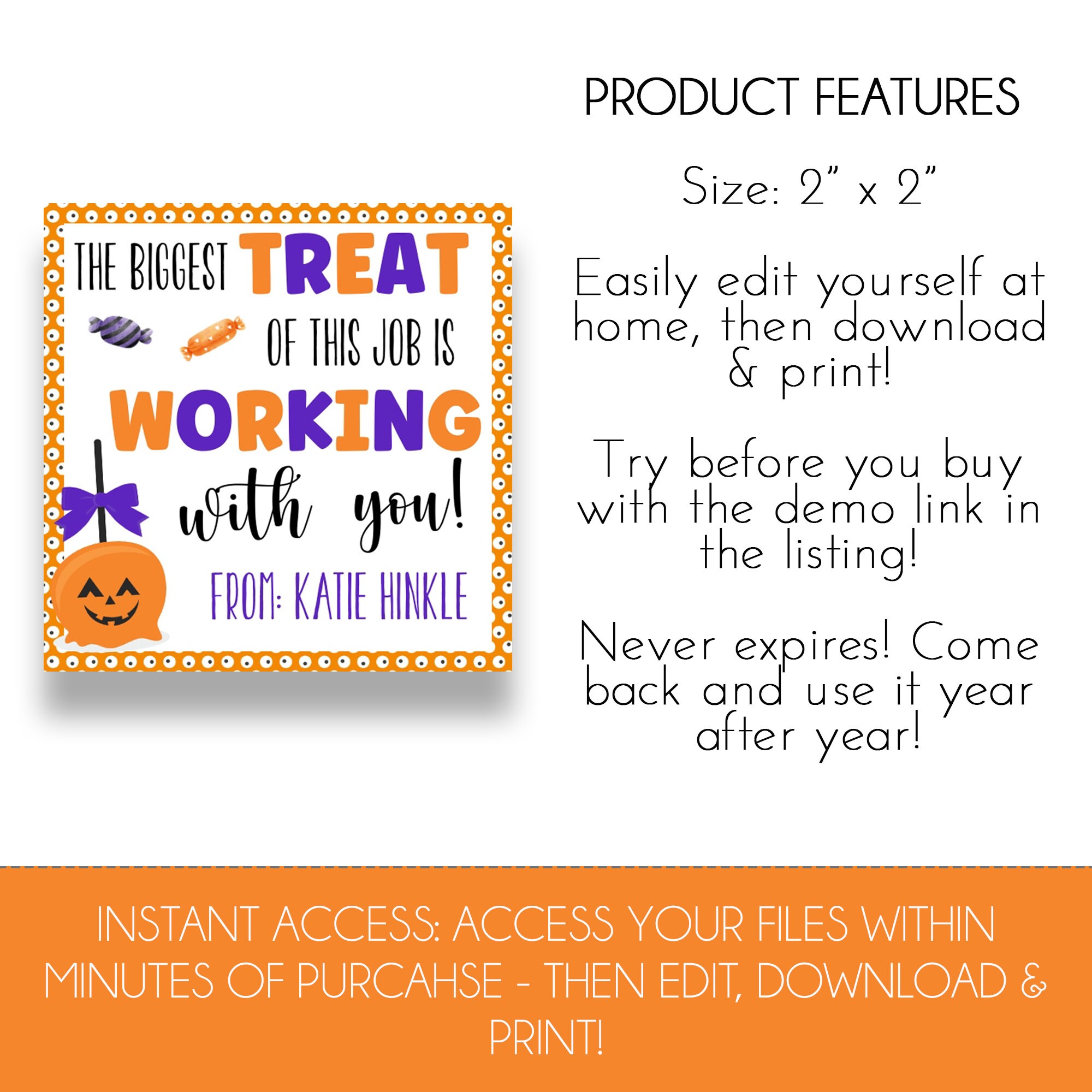 EDITABLE the Biggest Treat Halloween Gift Tags Coworker - Etsy