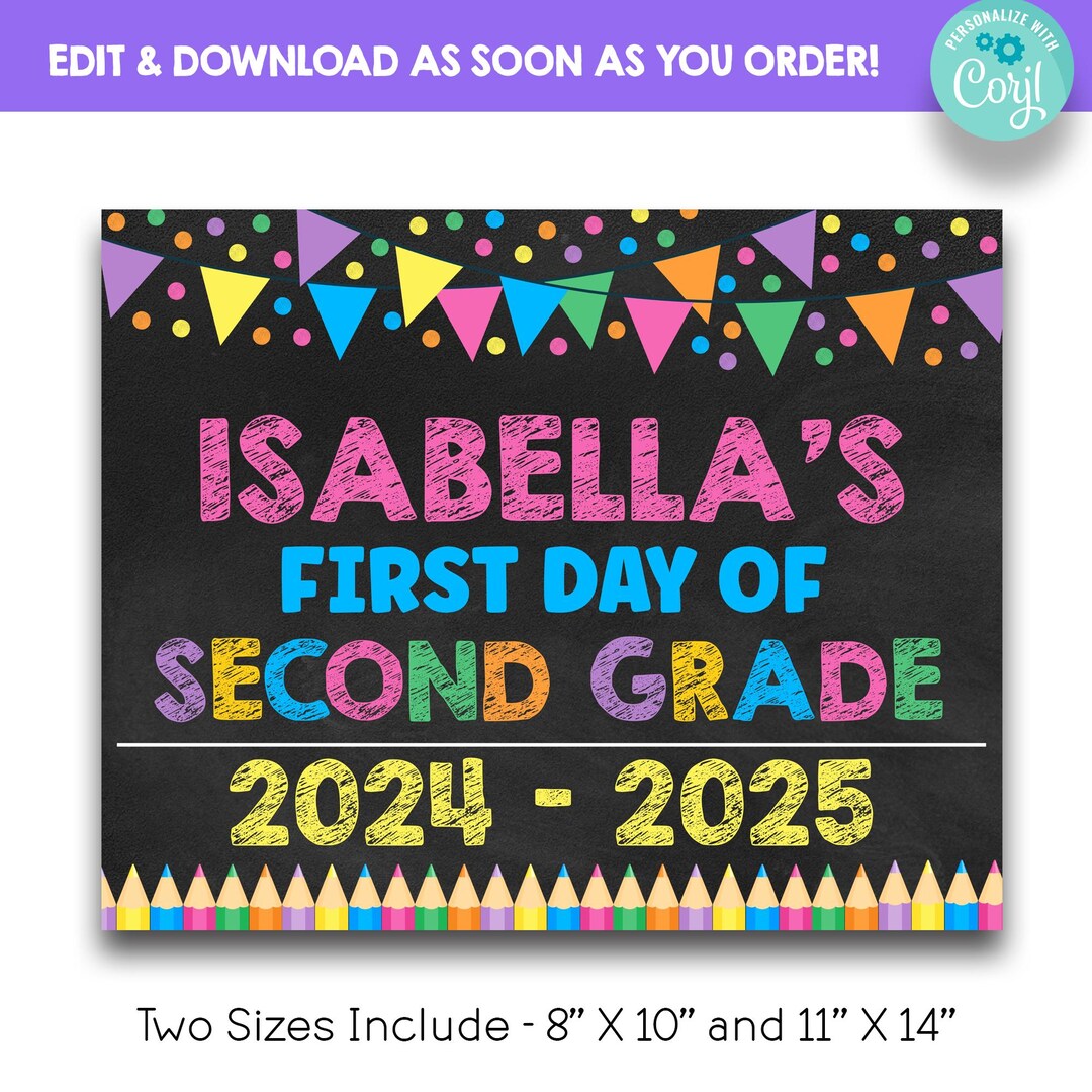 Editable Pastel First Day of Second Grade Day of School Sign ...