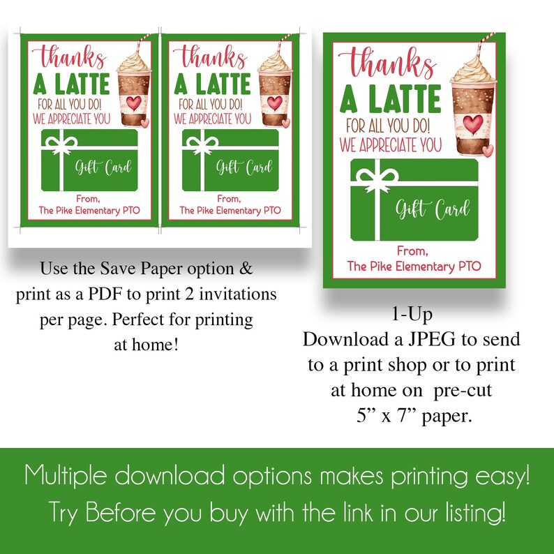 EDITABLE Thanks a Latte for All You Do Gift Card Holder - Etsy