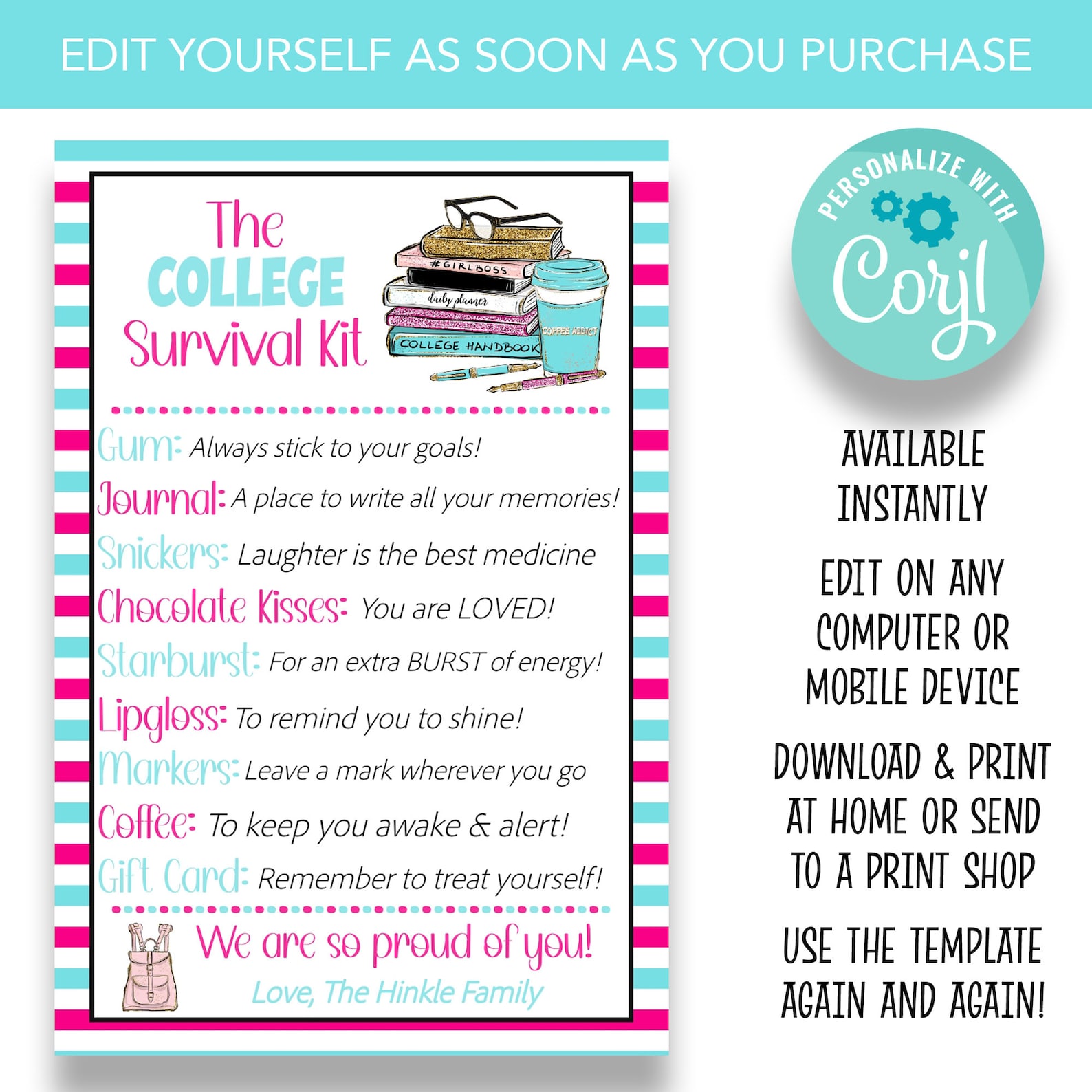 EDITABLE College Survival Kit Gift Tags Printable Going Away - Etsy