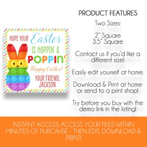 EDITABLE Bold Hope Your Easter is Hoppin' & Poppin' Kids Gift Tags ...