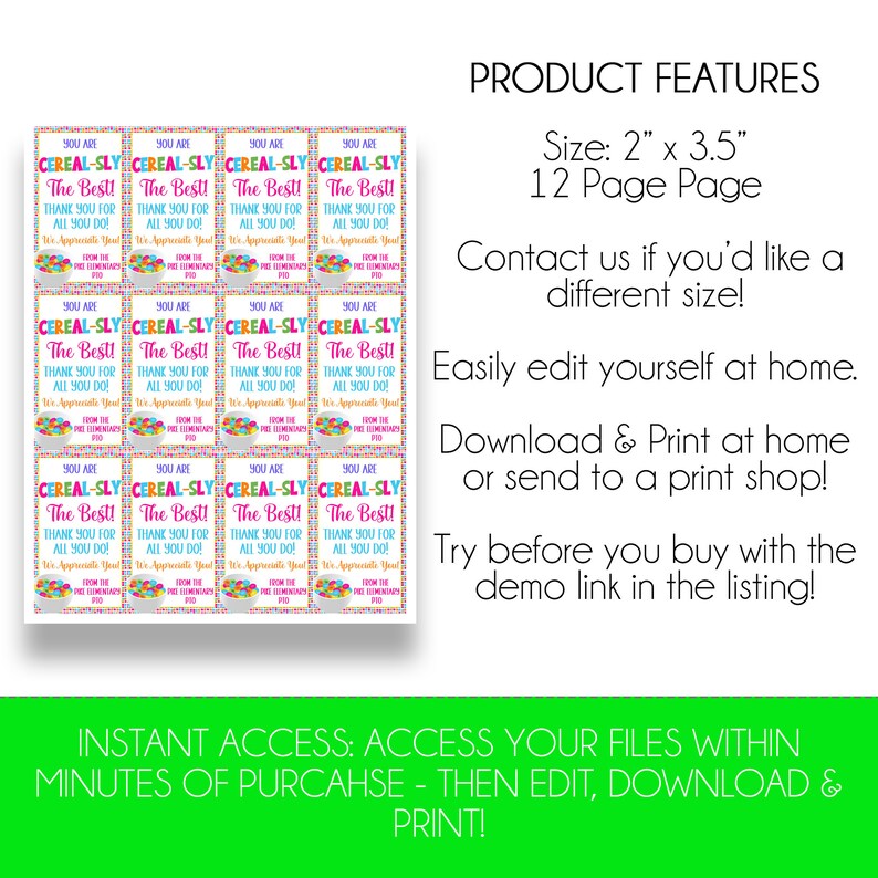 EDITABLE You Are Cereal-sly the Best Appreciation Gift Tags - Etsy