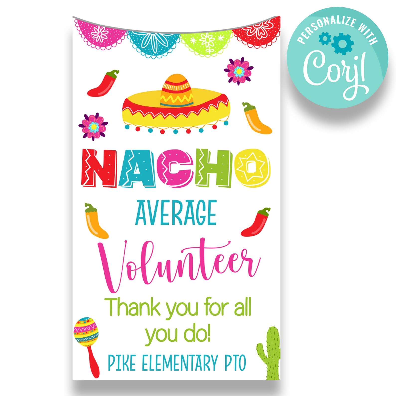 EDITABLE Nacho Average Volunteer Thank You Tags Volunteer - Etsy