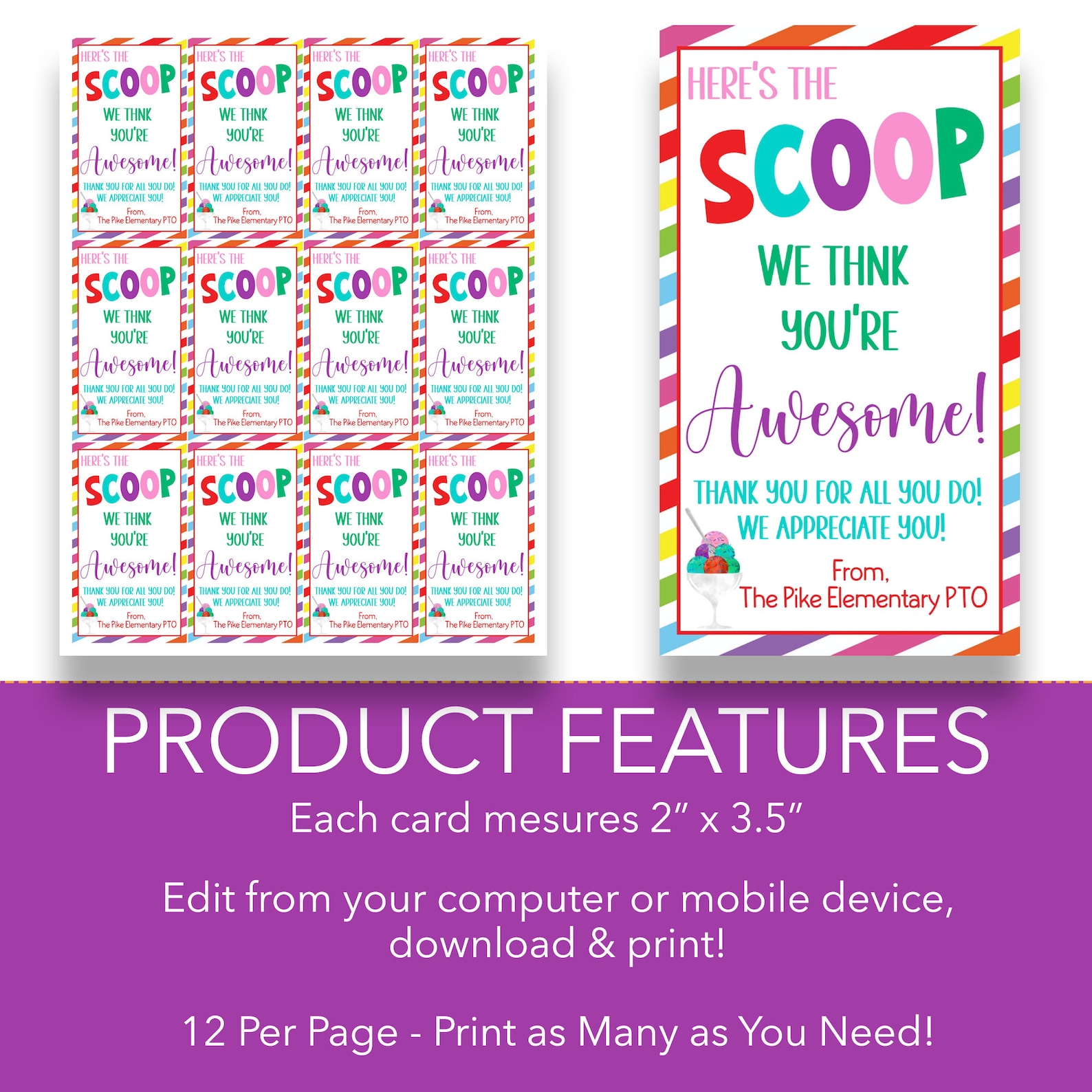 EDITABLE Here's the Scoop Rectangle Ice Cream Appreciation Tags | Ice ...