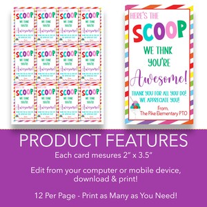 EDITABLE Here's the Scoop Rectangle Ice Cream Appreciation Tags | Ice ...