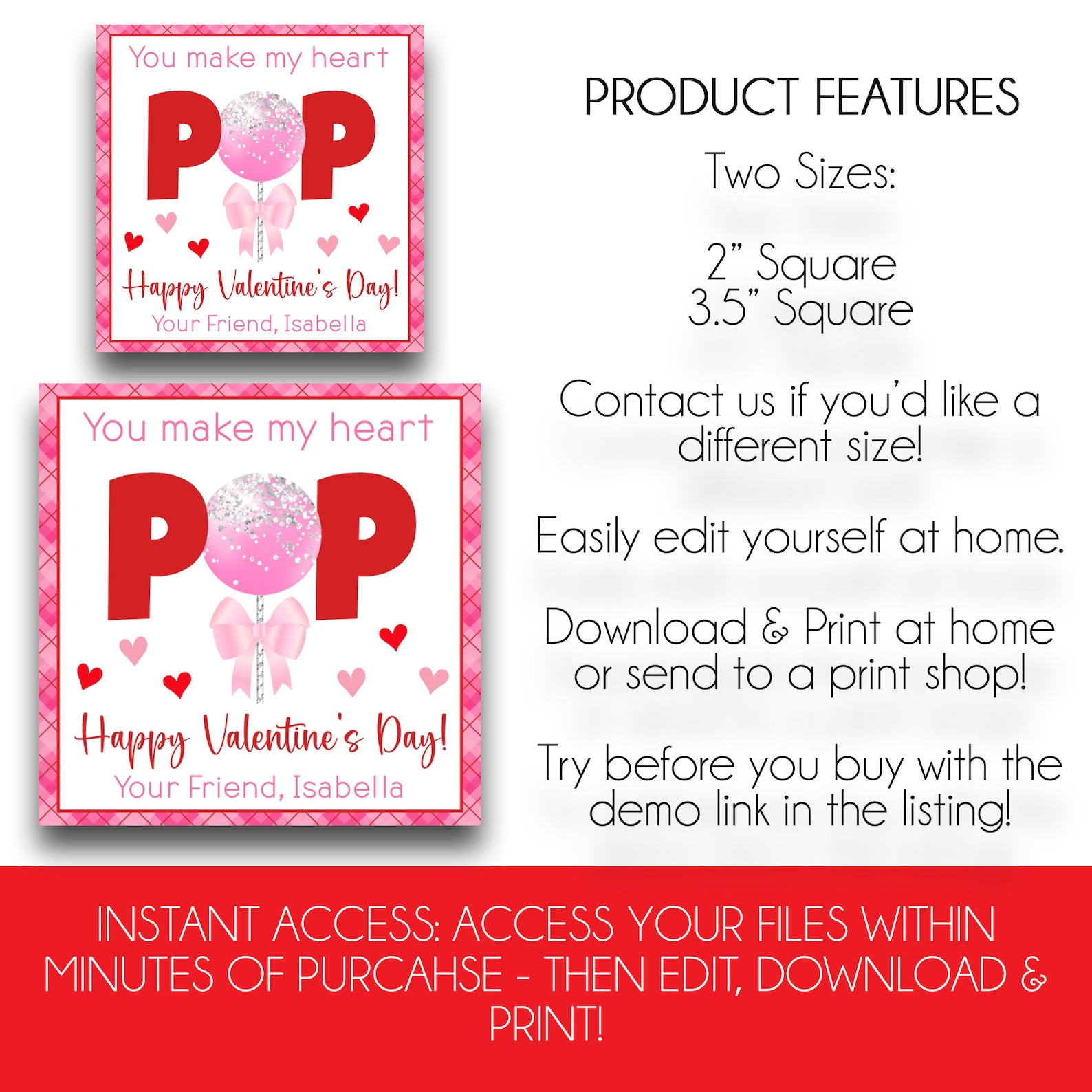 EDITABLE Cake Pop Valentine Gift Tag | You Make My Heart Pop Valentine ...
