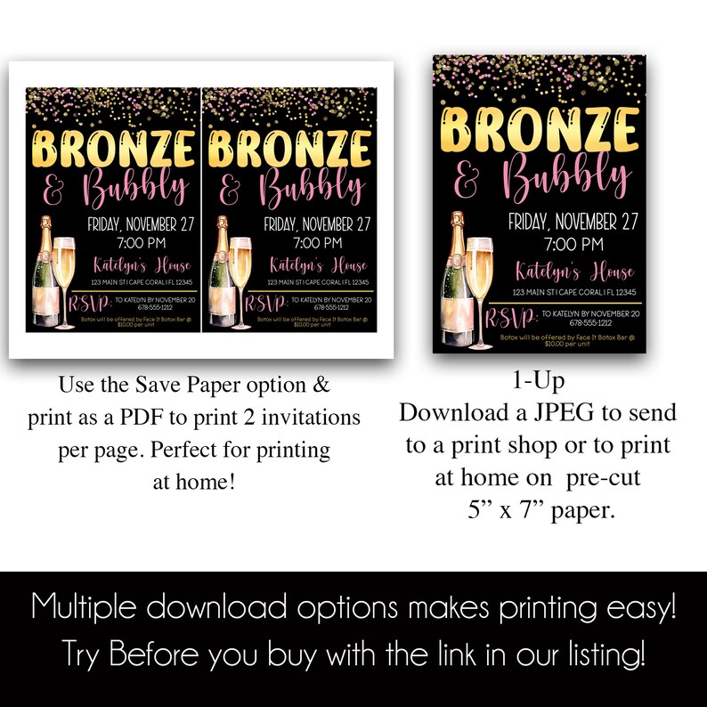 EDITABLE Spray Tan Party Invitation | Bronze & Bubbly Invite | Girls ...