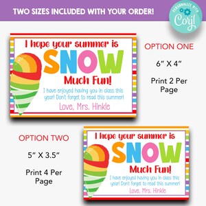 EDITABLE I Hope Your Summer is Snow Much Fun Postcard | Snowcone ...