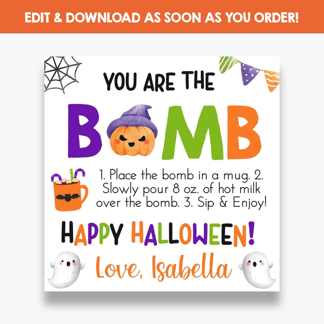 Editable Halloween Boo Bomb Treat Tags | Printable Halloween Favor Tags ...