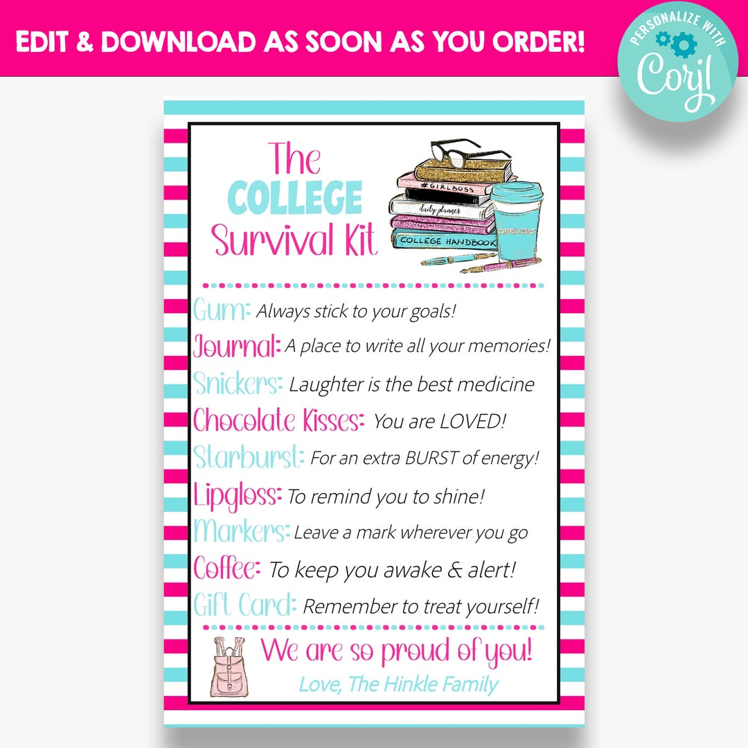 EDITABLE College Survival Kit Gift Tags | Printable Going Away to ...