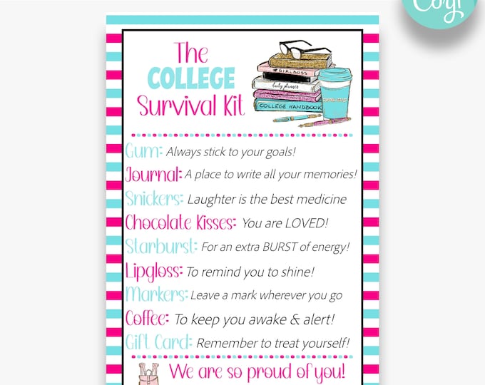 College Survival Kit Printable Care Package Gift Basket Label High ...