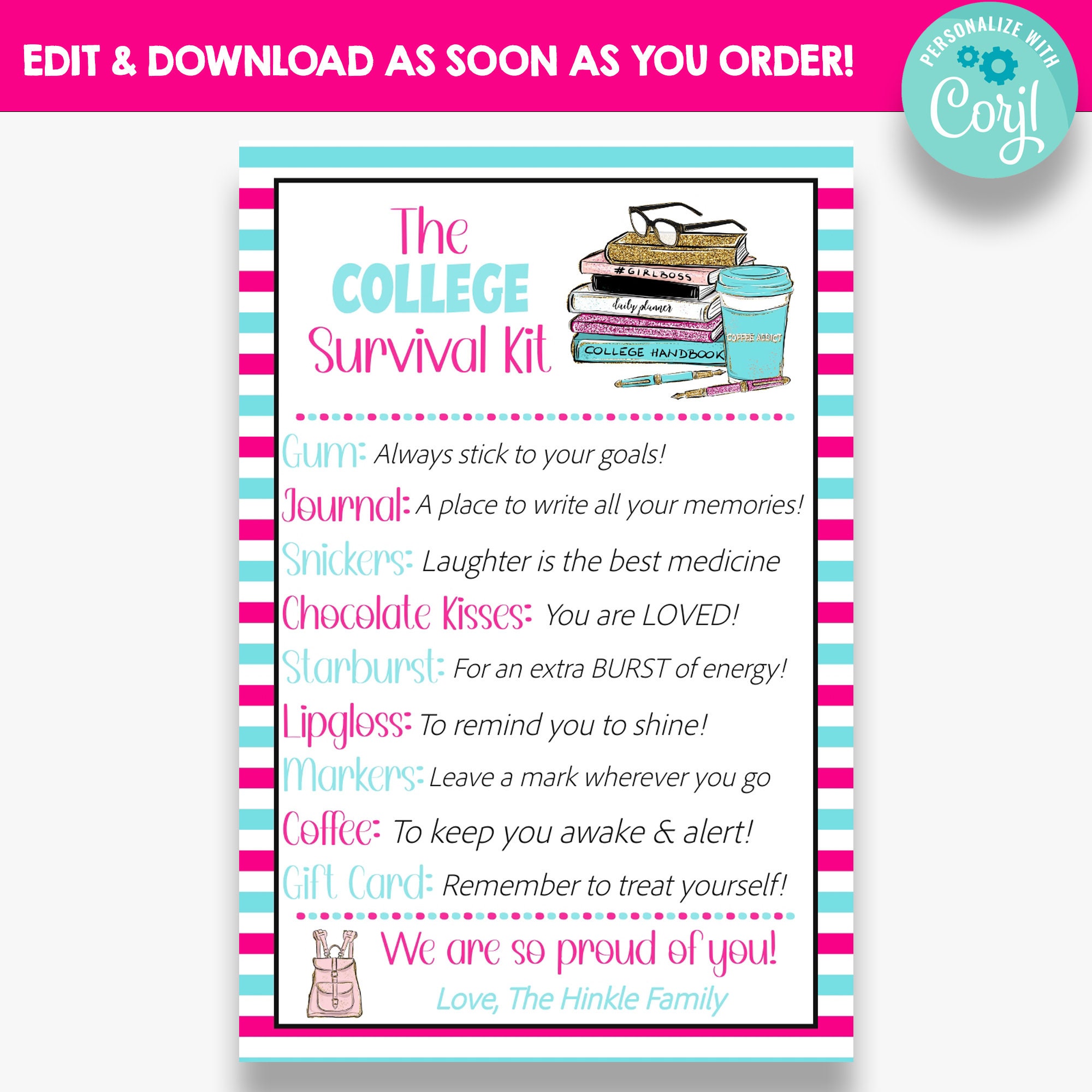 EDITABLE College Survival Kit Gift Tags Printable Going Away - Etsy