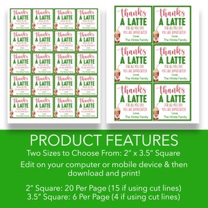 EDITABLE Thanks a Latte for All You Do Square Gift Tags | Coffee Gift ...