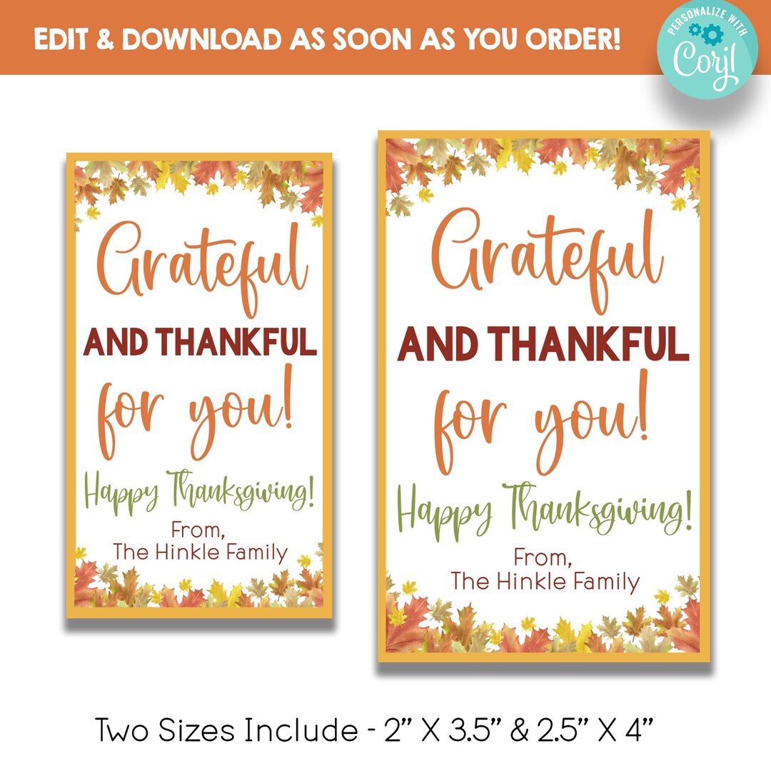 EDITABLE Grateful and Thankful for You Fall Appreciation Gift Tags ...