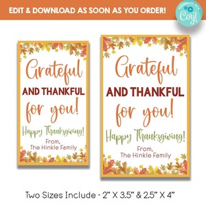 EDITABLE Grateful and Thankful for You Fall Appreciation Gift Tags ...